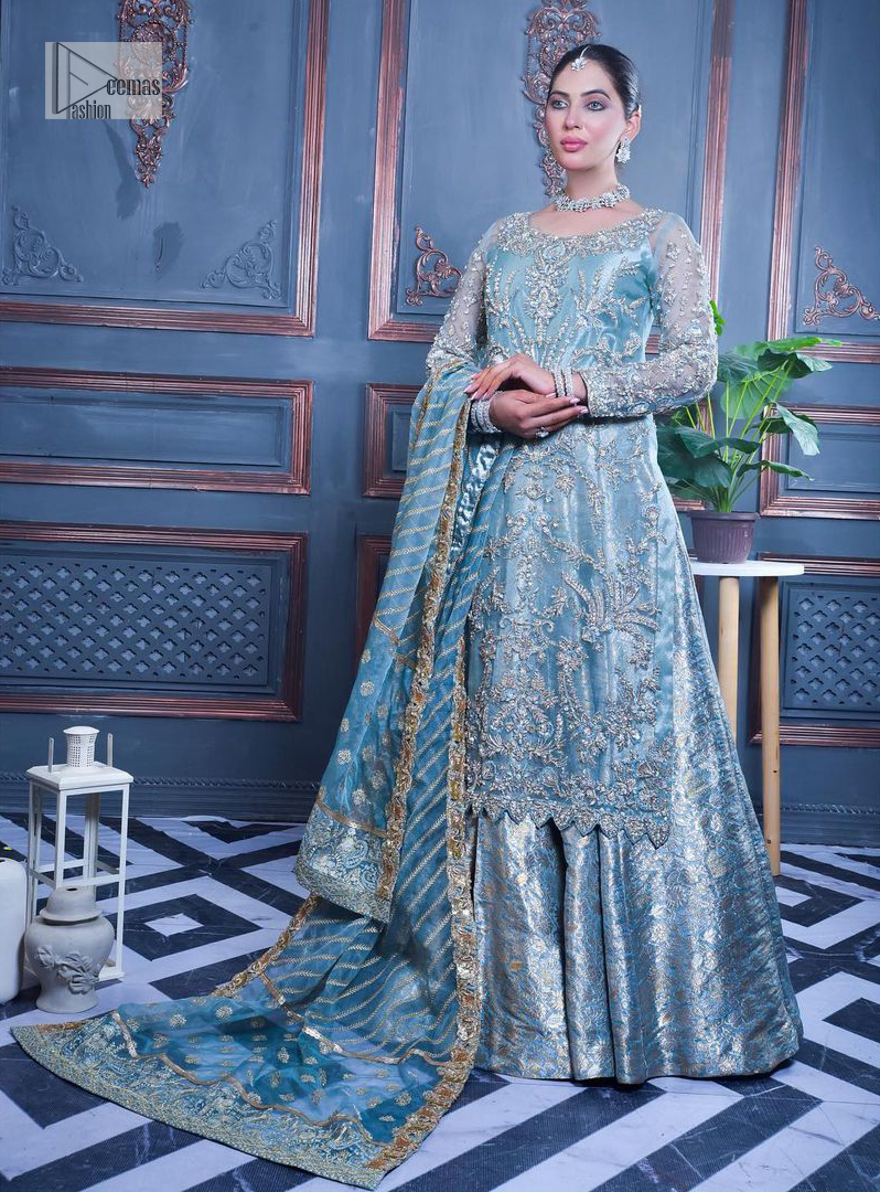 Sky Blue Flared Maxi - Lehenga n Dupatta As Party Wear